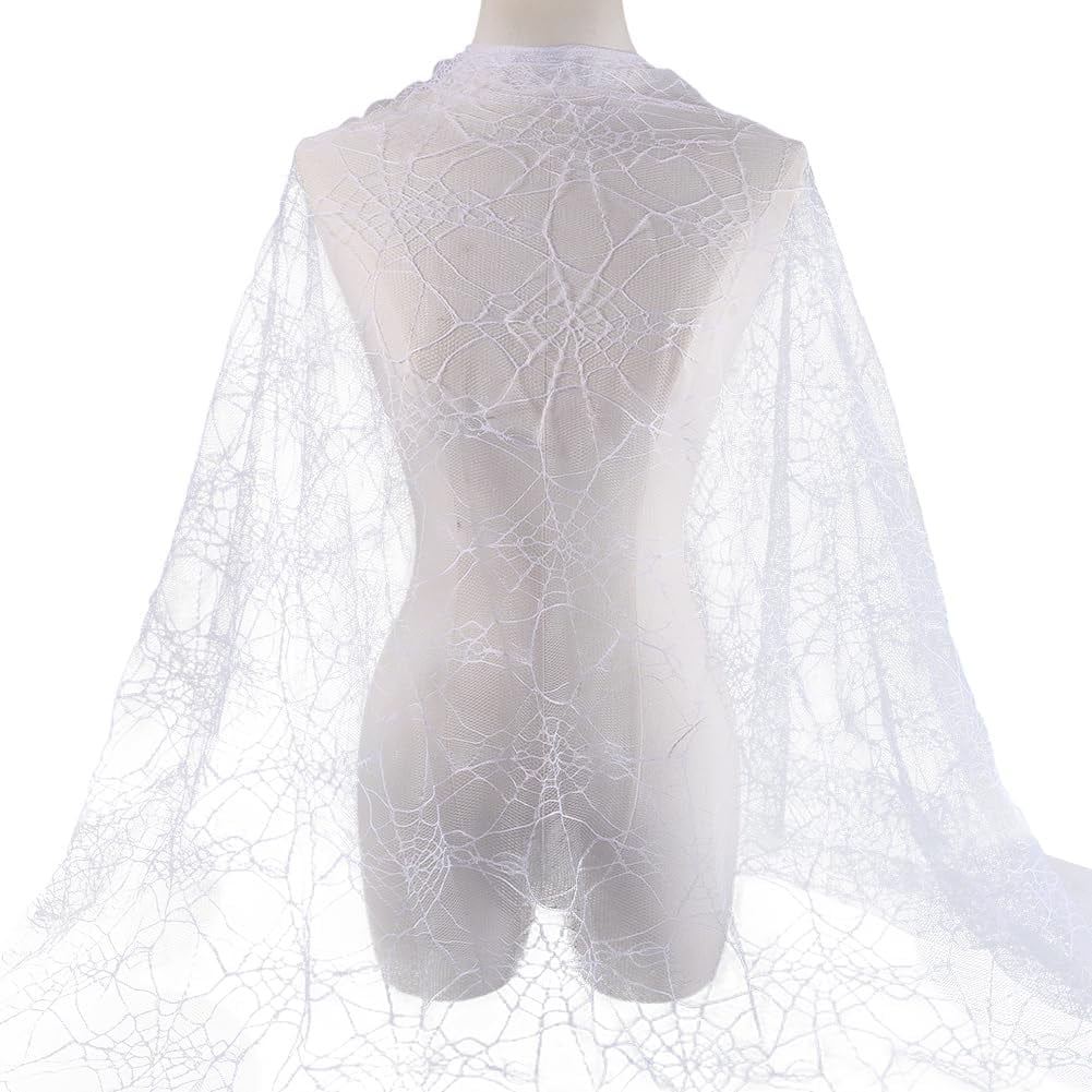104.33 Inch White Spider Web Lace Fabric Soft Gothic Mesh Sheer Cloth ...
