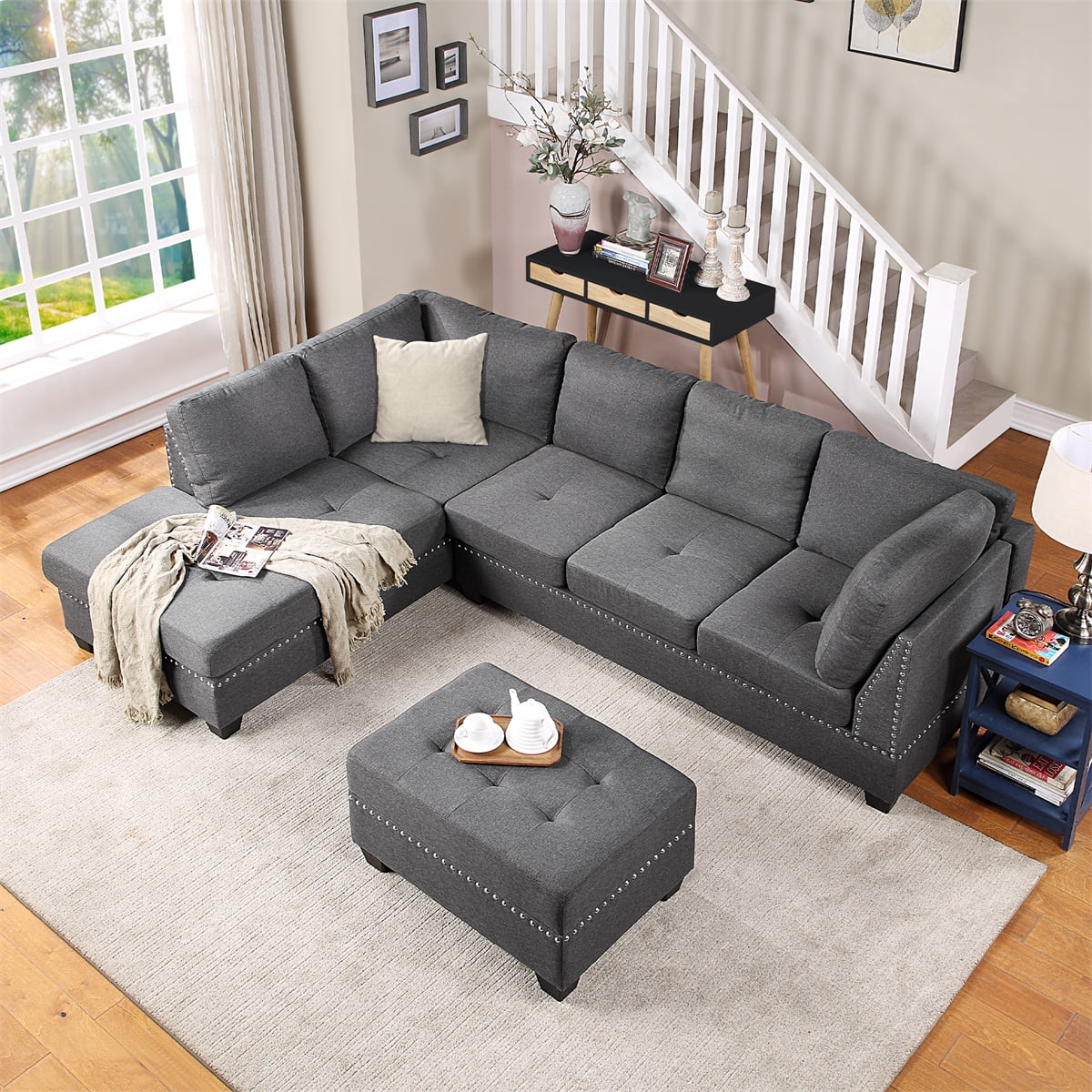 104.5" Reversible Sectional Sofa, Modern L-shaped Sectional Sofa with ...