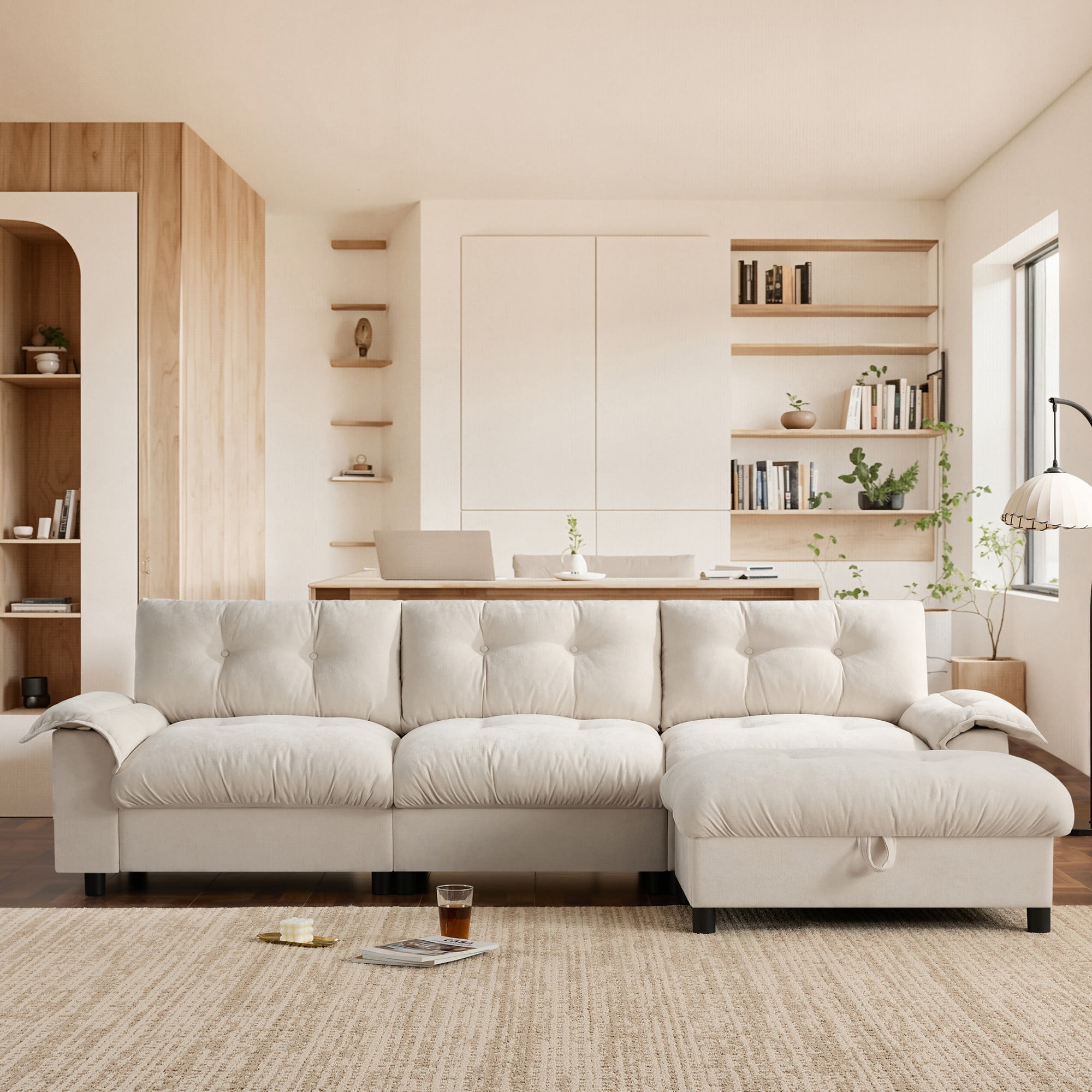 104*60" Sectional Sofa, L-Shape with Multifunctional Armrest, Dual-Port ...