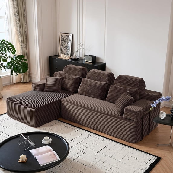 104" Boneless Couch, Modern L Shaped Sectional Couches, Corduroy Couch ...