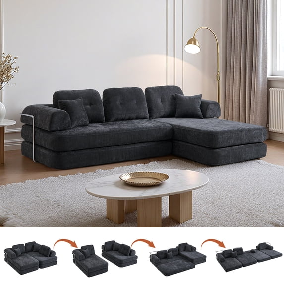 104" Boneless sofa,Sectional Compressed Couch with Chaise, Deep Seat ...