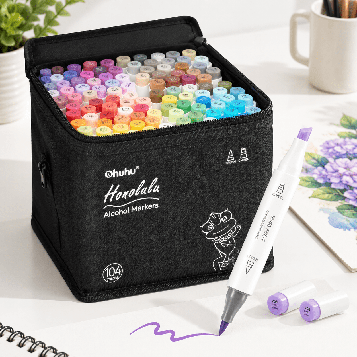 104 Colors Brush & Chisel Dual-Tip Art Markers for Adult Coloring and ...