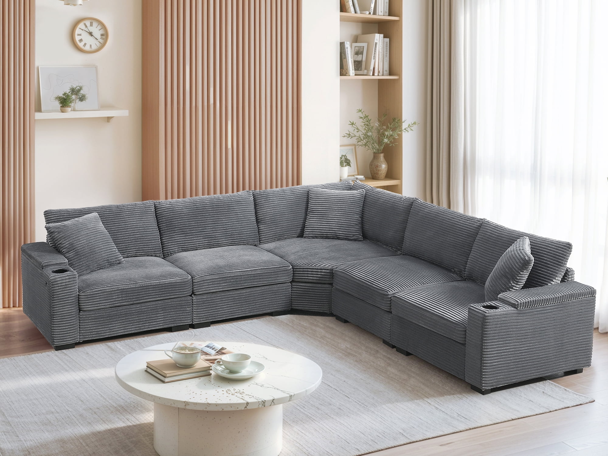 104" Convertible L-Shaped Sectional Sofa, Corduroy Corner Couch with ...