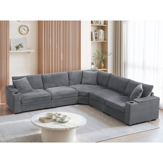 104" Convertible L-Shaped Sectional Sofa, Corduroy Corner Couch with ...