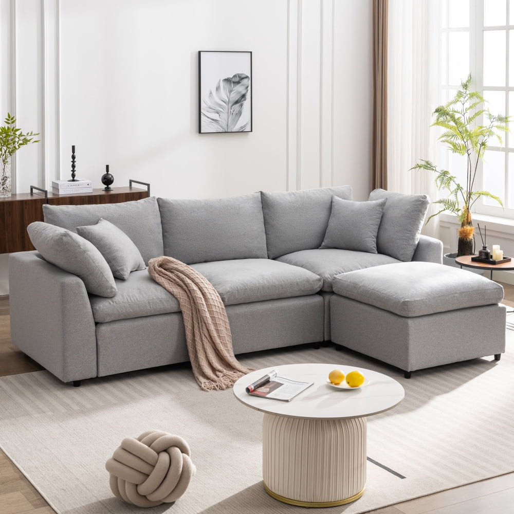 104" Down Filled Upholstery Convertible Sectional Sofa with Sloped ...
