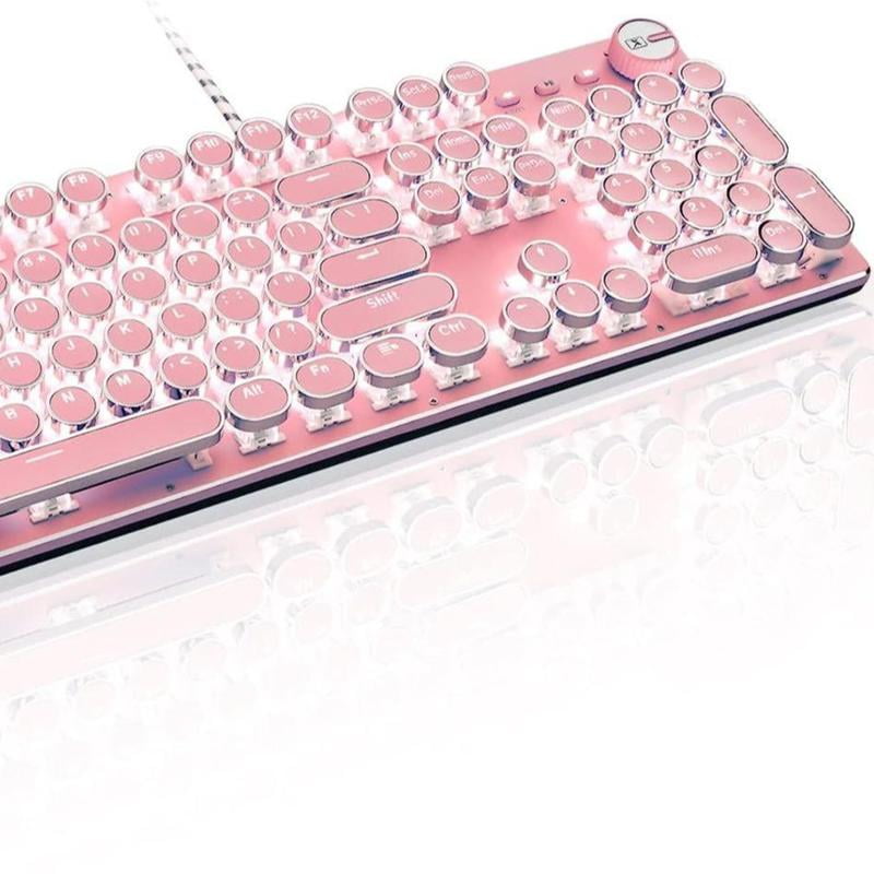 104-Key Full Sized Round Keycaps Wired Typewriter Mechanical Keyboard ...