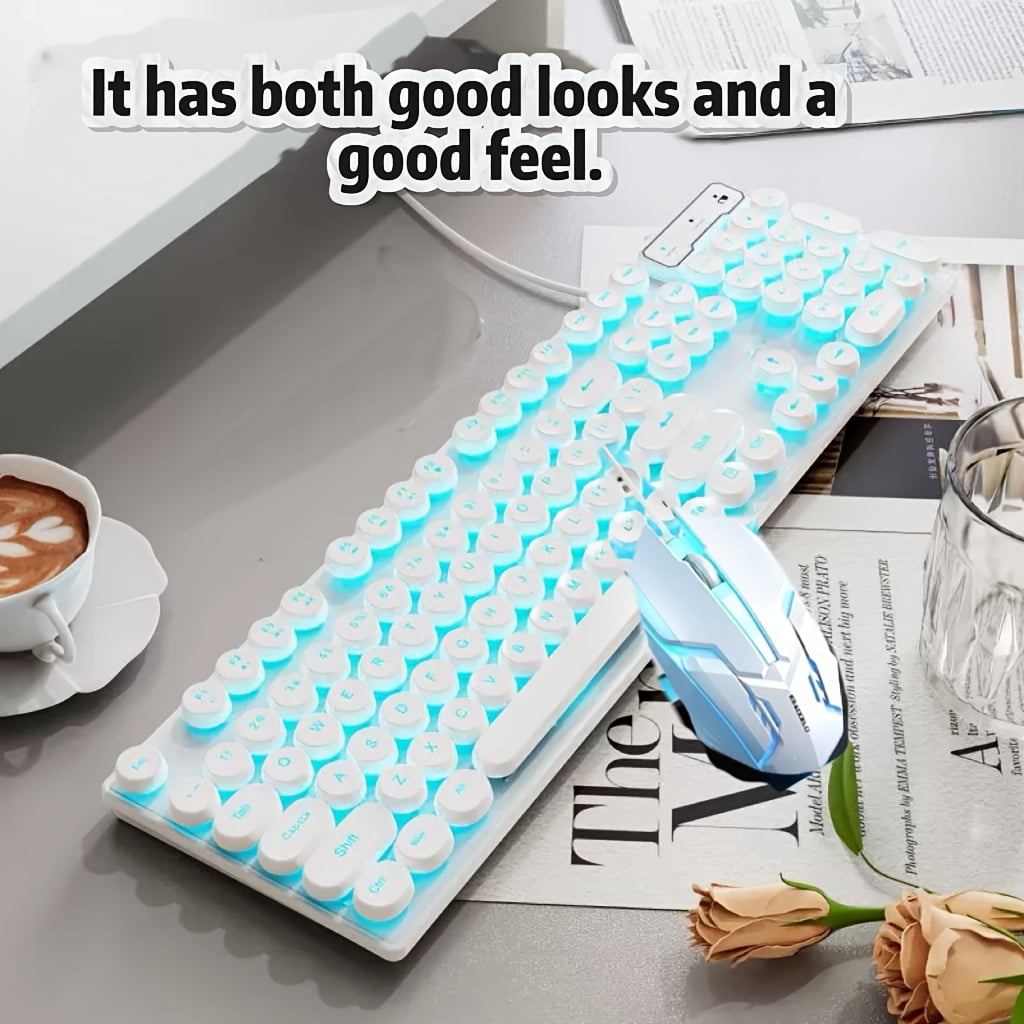 104-Key USB Wired Gaming & Office Keyboard – Blue Backlight, Mute Keys ...