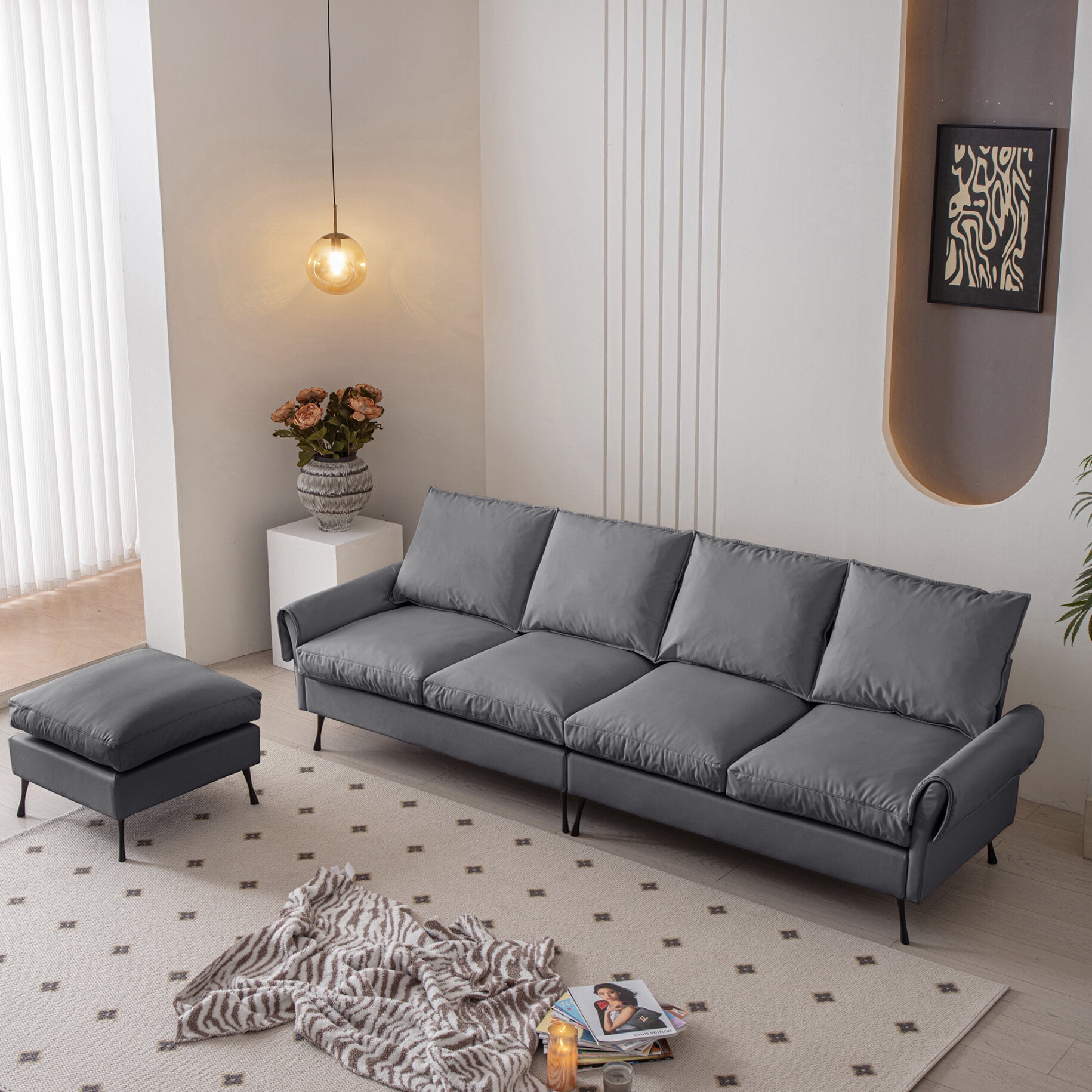 104" Large Modular Sectional Sofa, Modern L-Shaped Technical Leather ...