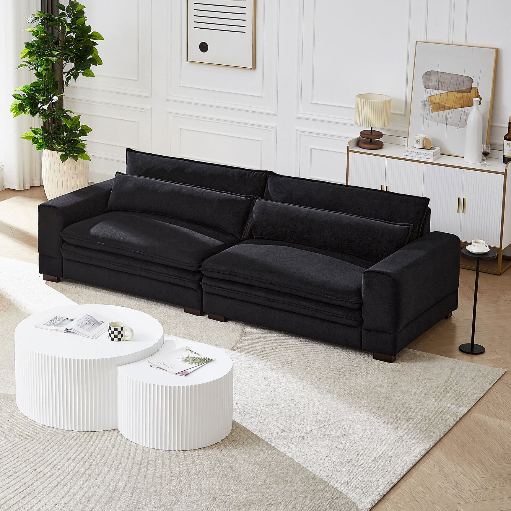 104" Mid-Century Sofa Couch, Modern Fabric Upholstered Sofa with Two ...