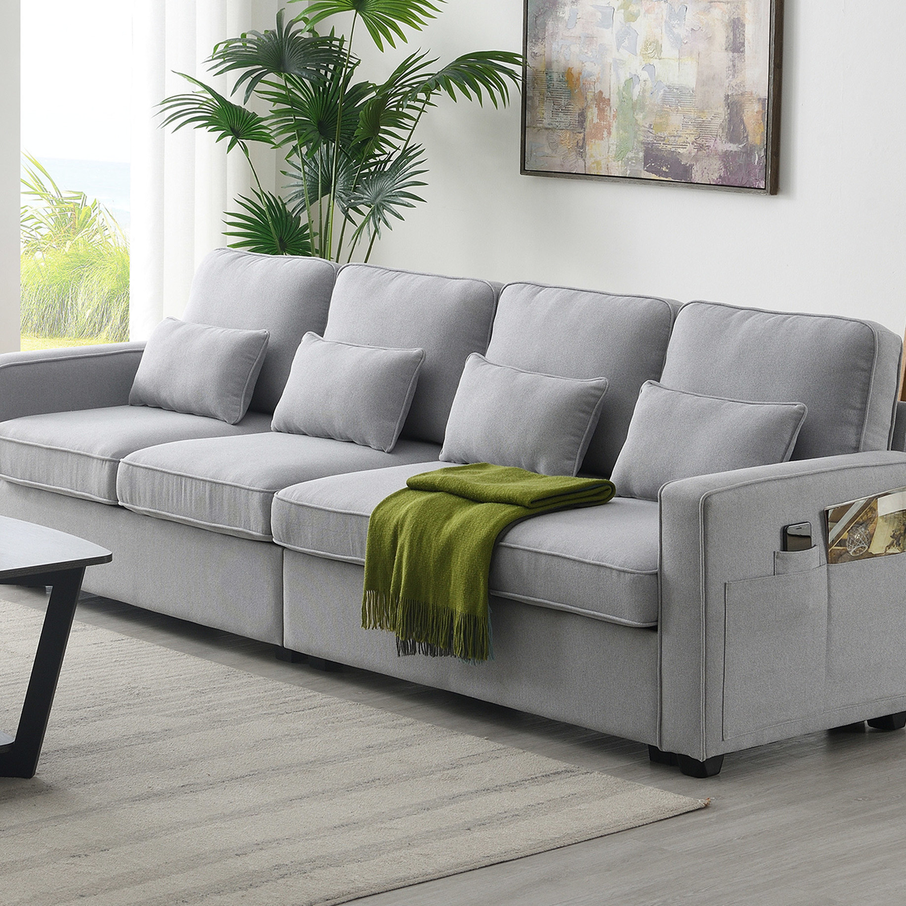 104" Modern Sofa with 4 Seats, Solid Wood, Comfortable for Party in ...