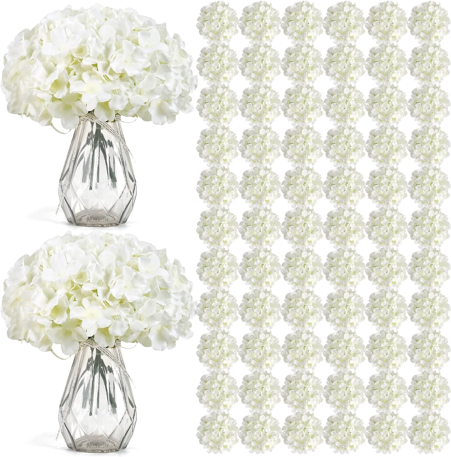 104 PCS Artificial Hydrangea Flowers, Silk Hydrangea Artificial Flowers Heads with Stems, Full ...