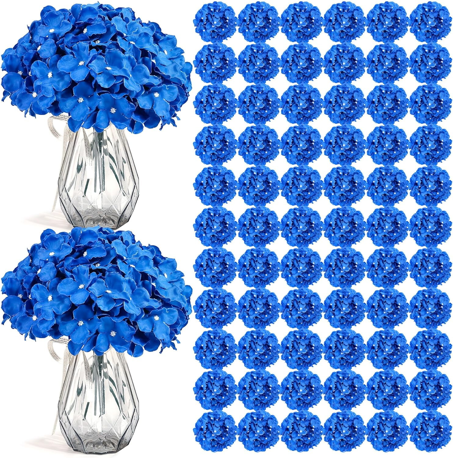 104 PCS Royal Blue Hydrangea Artificial Flowers, Silk Hydrangea Heads ...