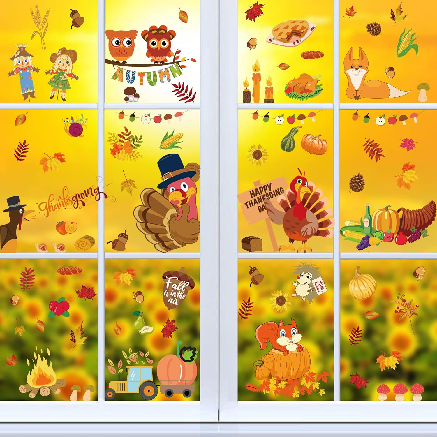104 PCS Thanksgiving Window Clings Fall Leaves Window Stickers ...