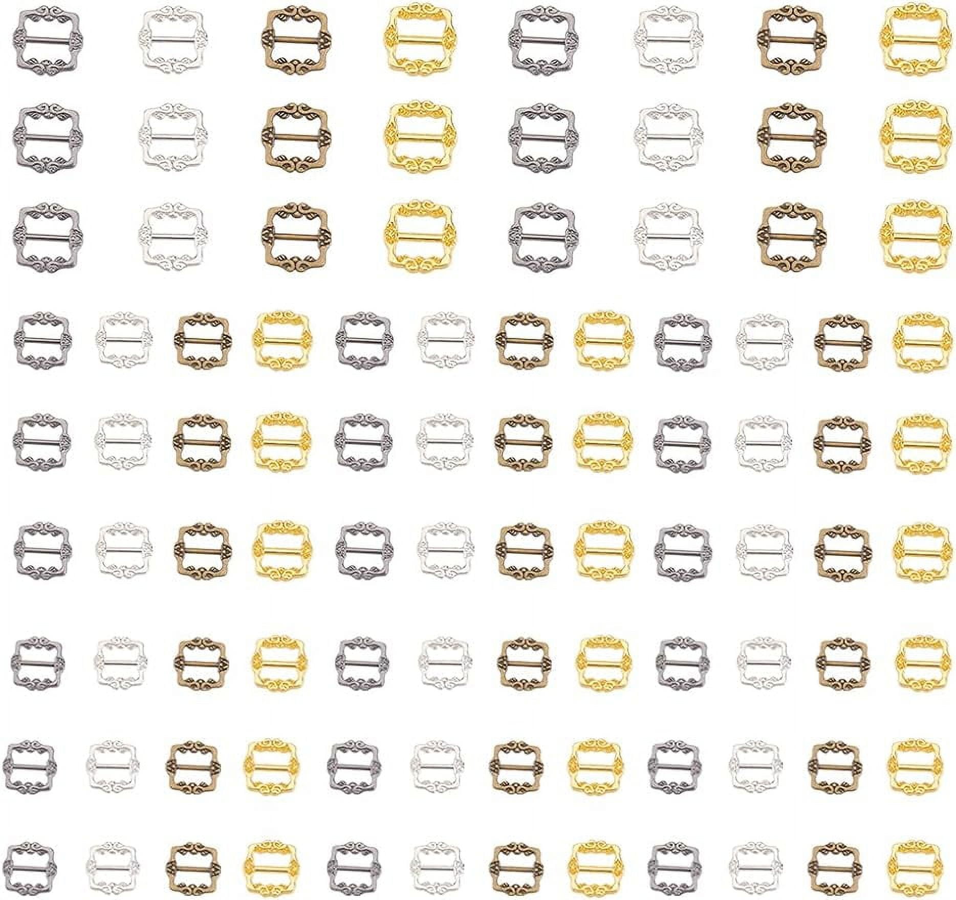 104 Pcs 4 Colors Sewing Mini Tri-Glide Buckles Emboss Flower Pattern ...