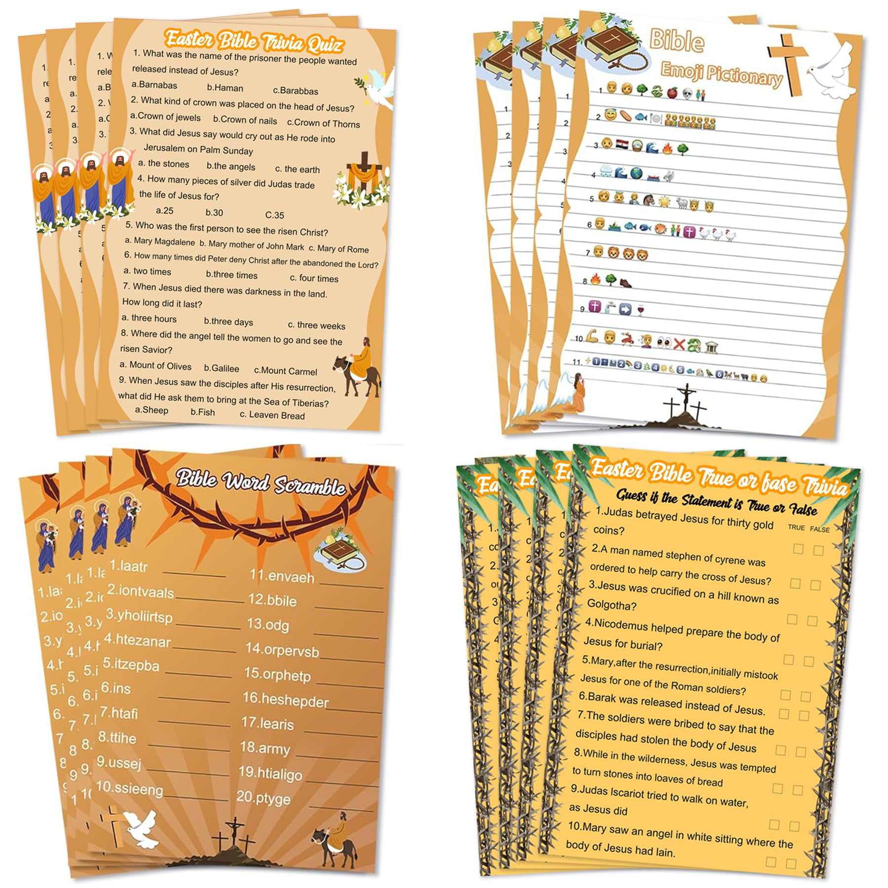 104 Pcs Bible Game Cards Bible Trivia Quiz Game Cards Christian Party ...