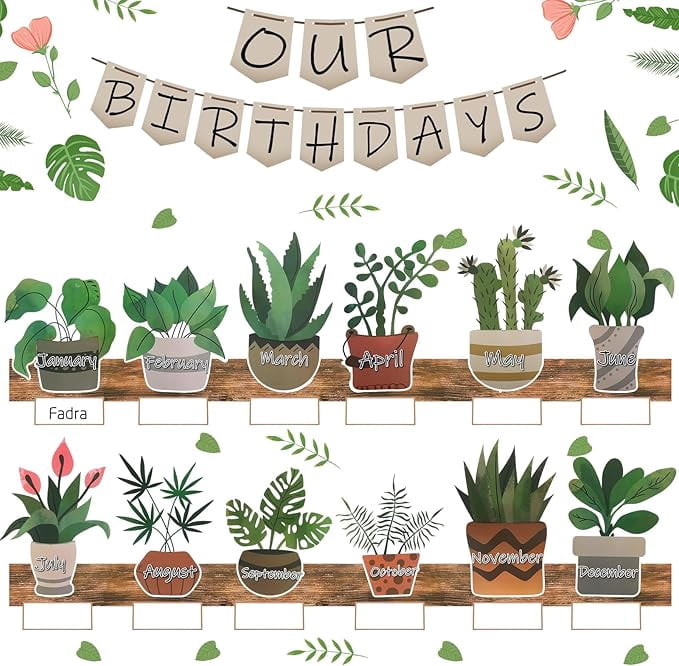 104 Pcs Happy Birthday Bulletin Board Set Boho Plants Birthday Bulletin ...