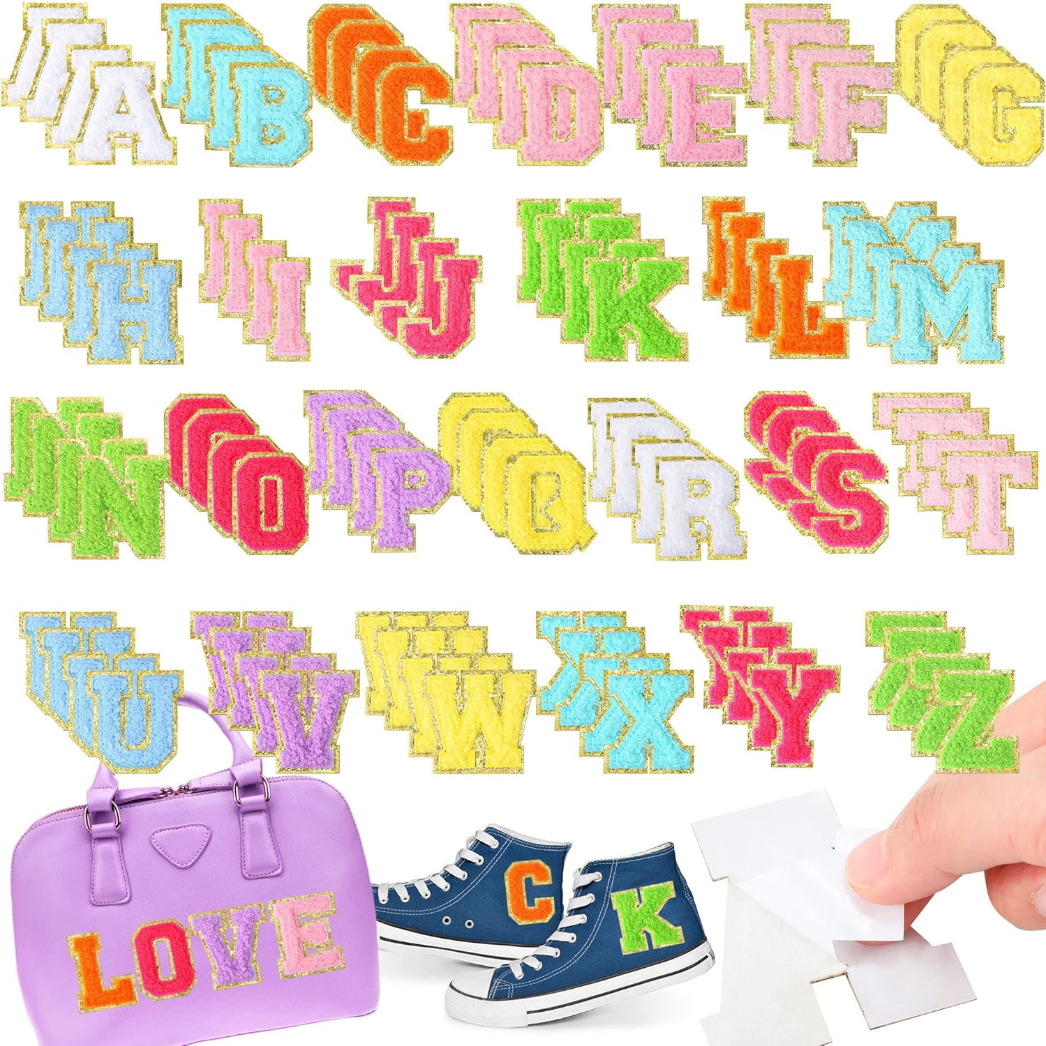 104 Pcs Self Adhesive Chenille Letter Patches Dupes Glitter Chenille ...