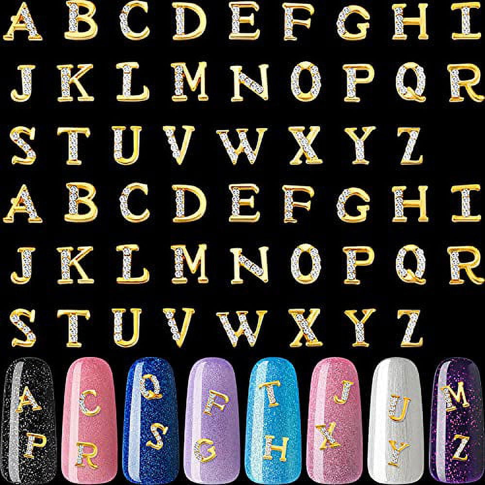 104 Pieces Letter Nail Studs 3D Capital Letters and Rhinestone Crystal ...