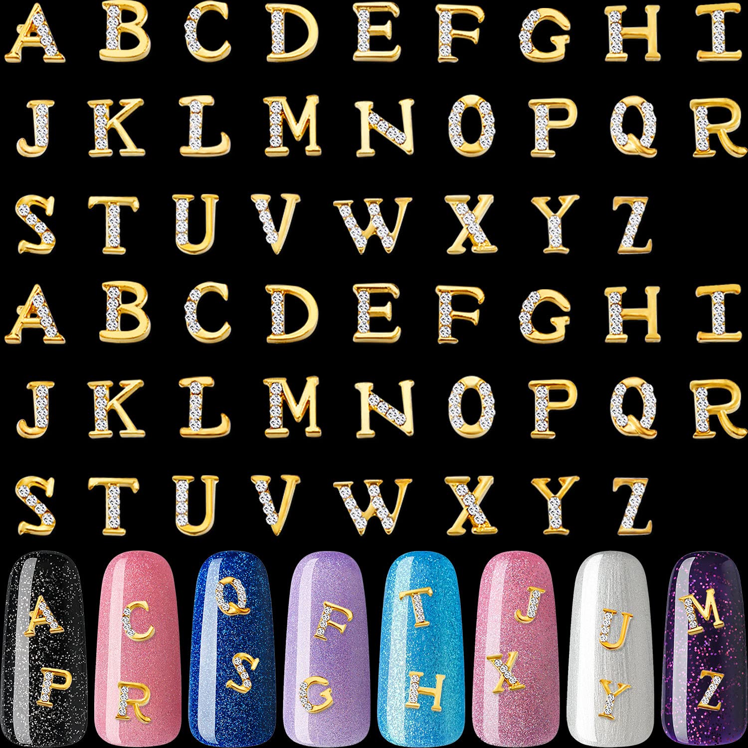 104 Pieces Letter Nail Studs 3D Capital Letters and Rhinestone Crystal ...
