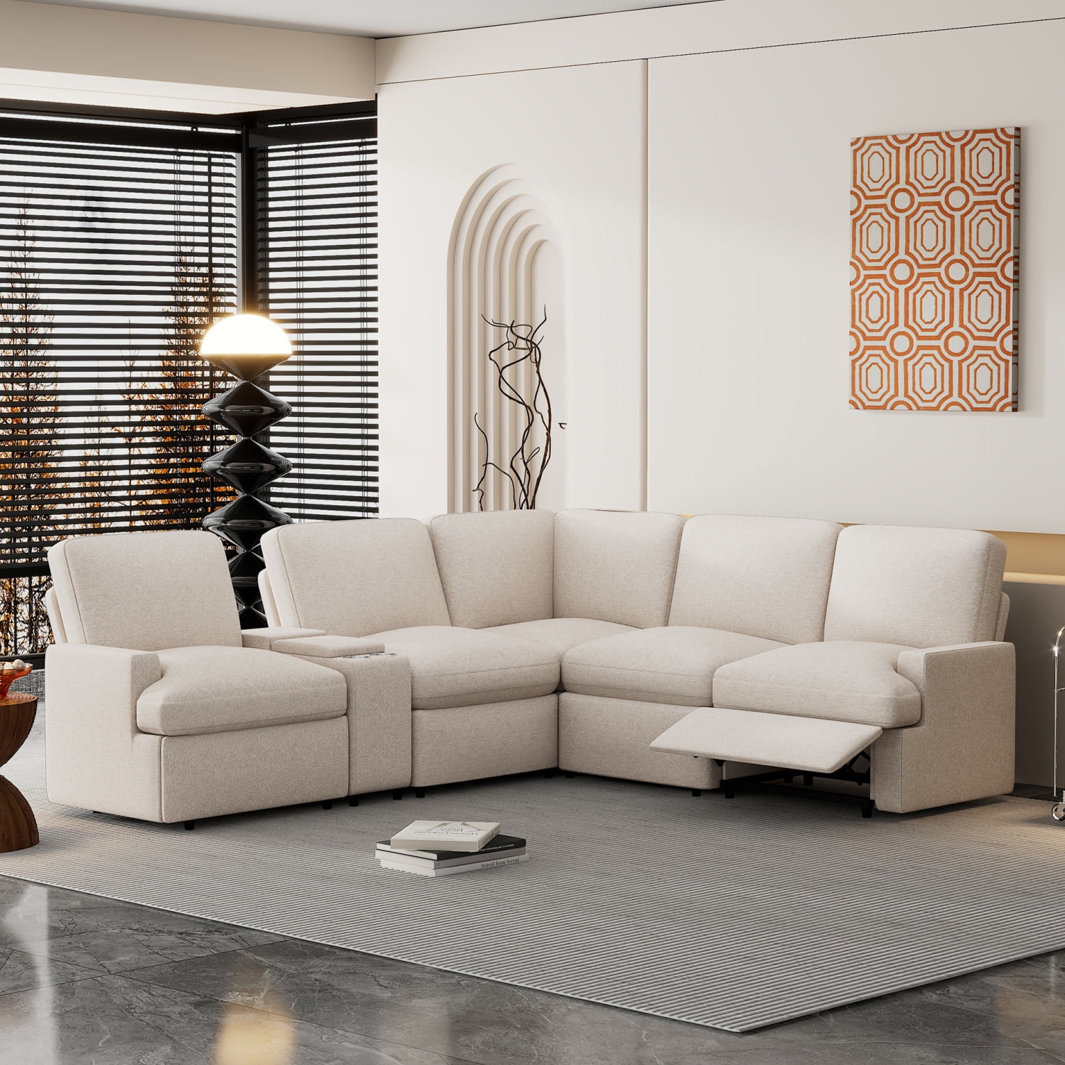 104 Power Recliner Corner Sofa with Storage Box Sectional Couches with USB Ports Cup Holders and Power Socket Home Theater Reclining Sofa for Living Room Office Apartment Bedroom Beige Walmart