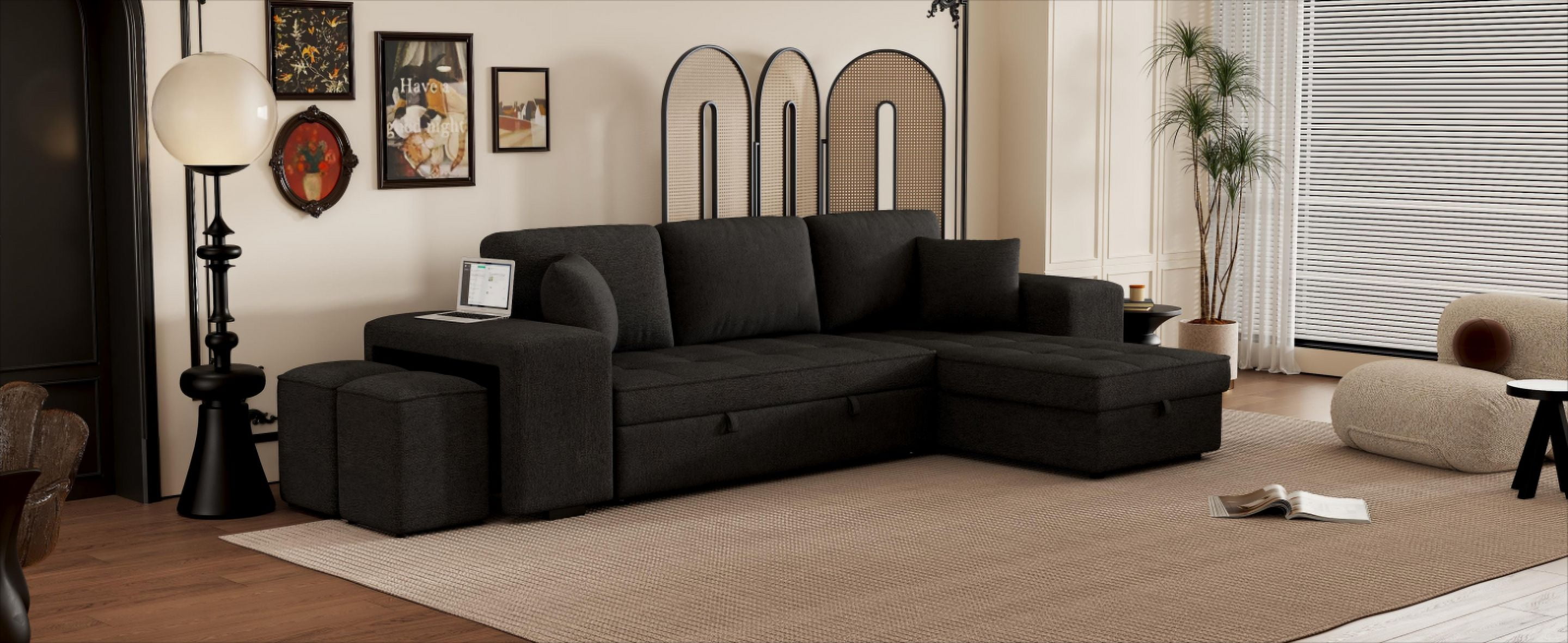 104 "Pull Out Sleeper L-shaped Sofa, 3 Seat Reversible Sectional sofa ...