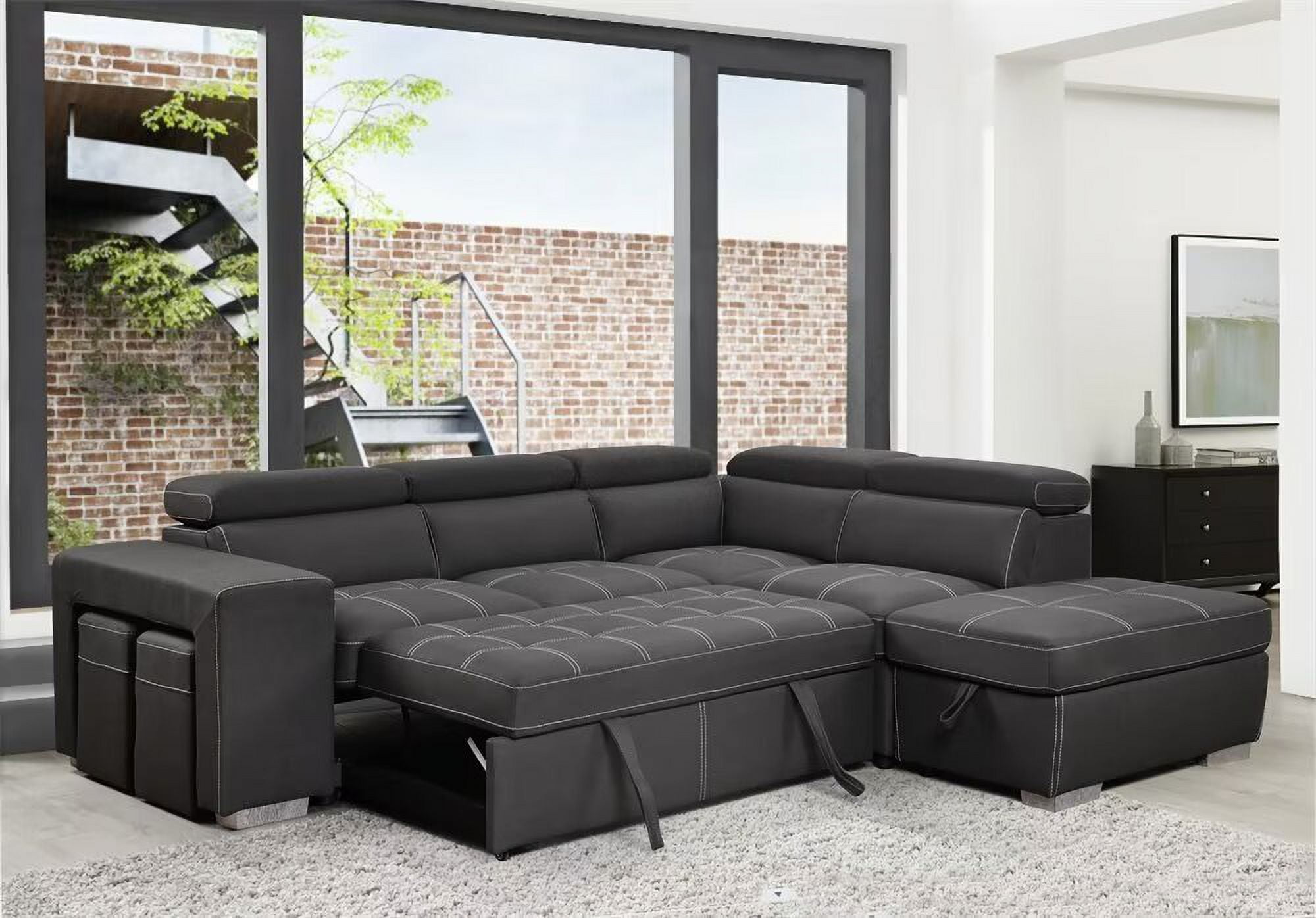 104'' Sectional Sleeper Sofa with Pull Out Bed, Storage Ottoman and 2 ...