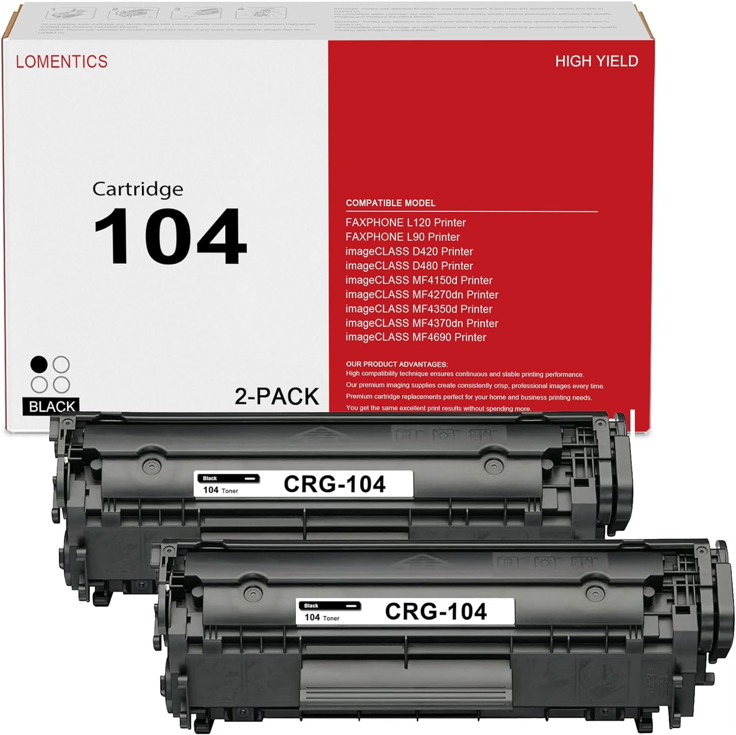 104 Toner Cartridge 2 Black 104 Toner Replacement for Canon 104 FAXPHONE L120 L90 imageCLASS ...