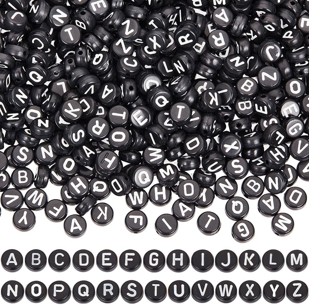 1040Pcs 26 Styles Letter Spacer Bead Black Alphabet Beads Bulk Round ...