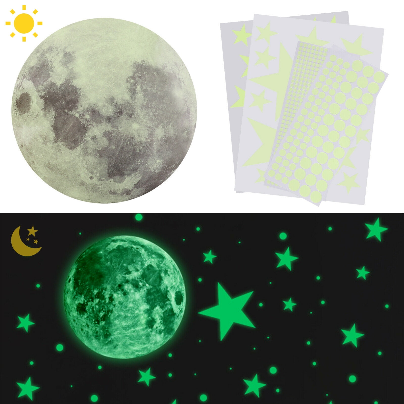 1049 Glow In The Dark Wall Sticker Stars Moon Luminous Kid Bedroom ...