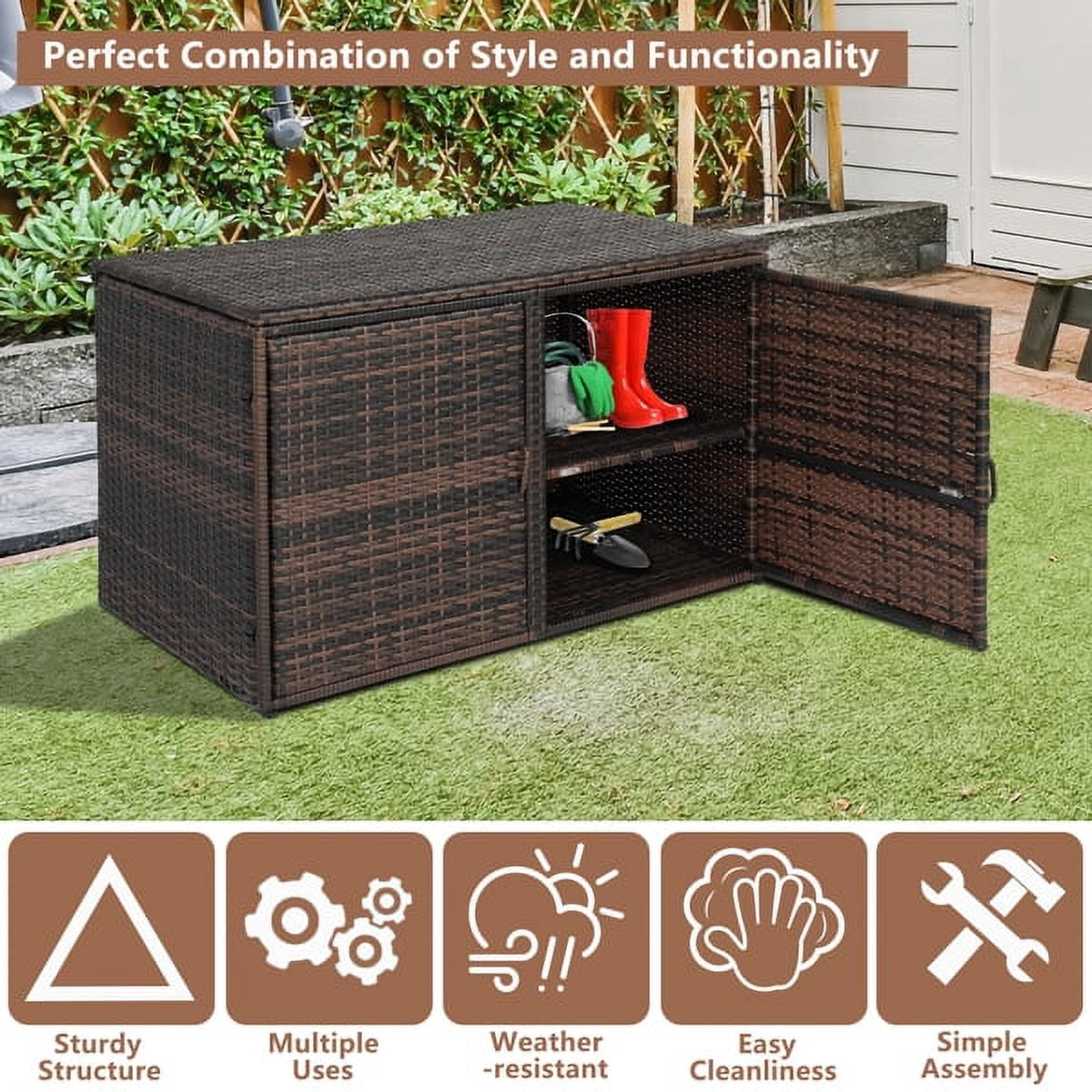 104Gallon Iron Frame Double Door Can Be Stored Brown Gradient Rattan ...