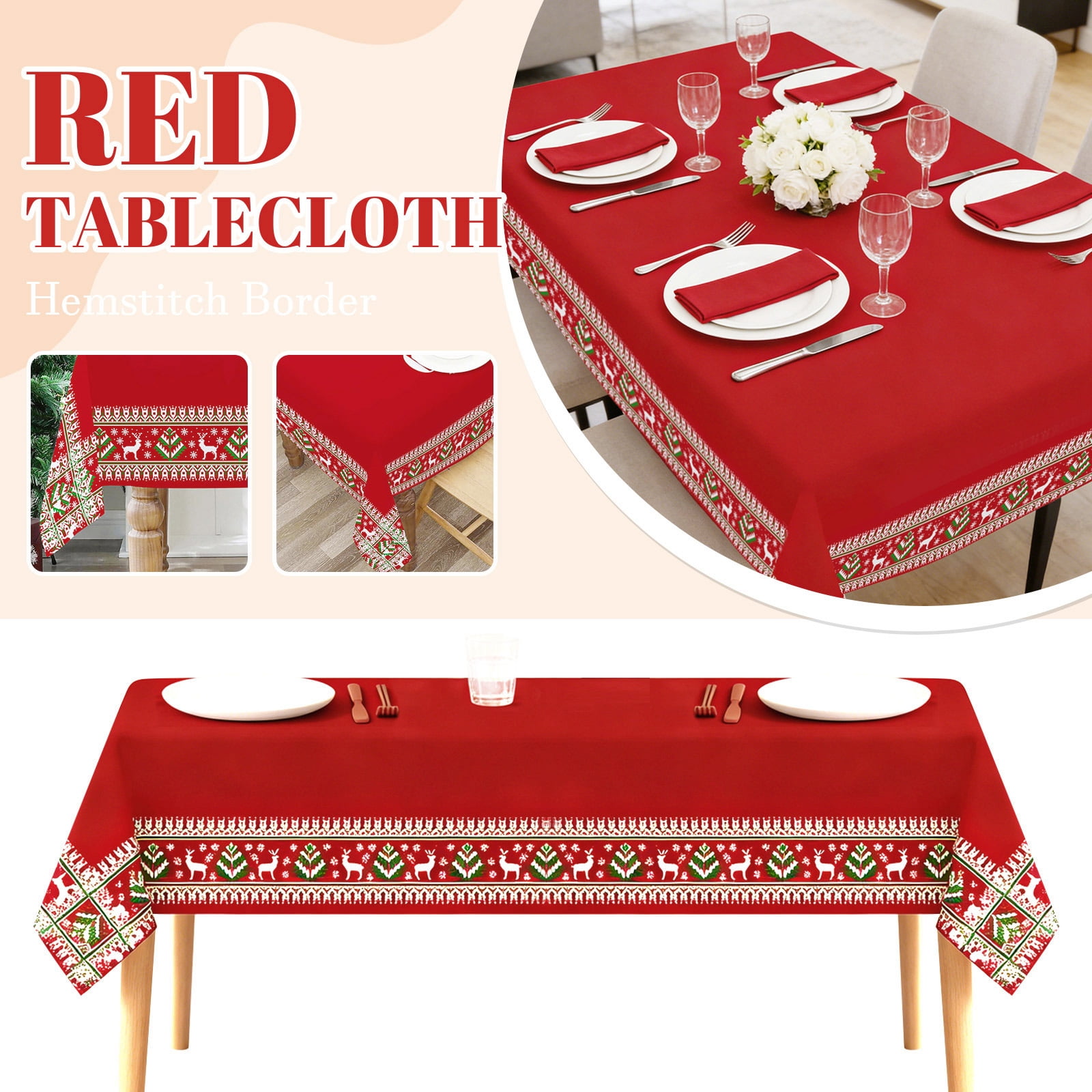 104IN*60IN Restaurant Kitchen Decorative Tablecloth, Elk Christmas Tree ...