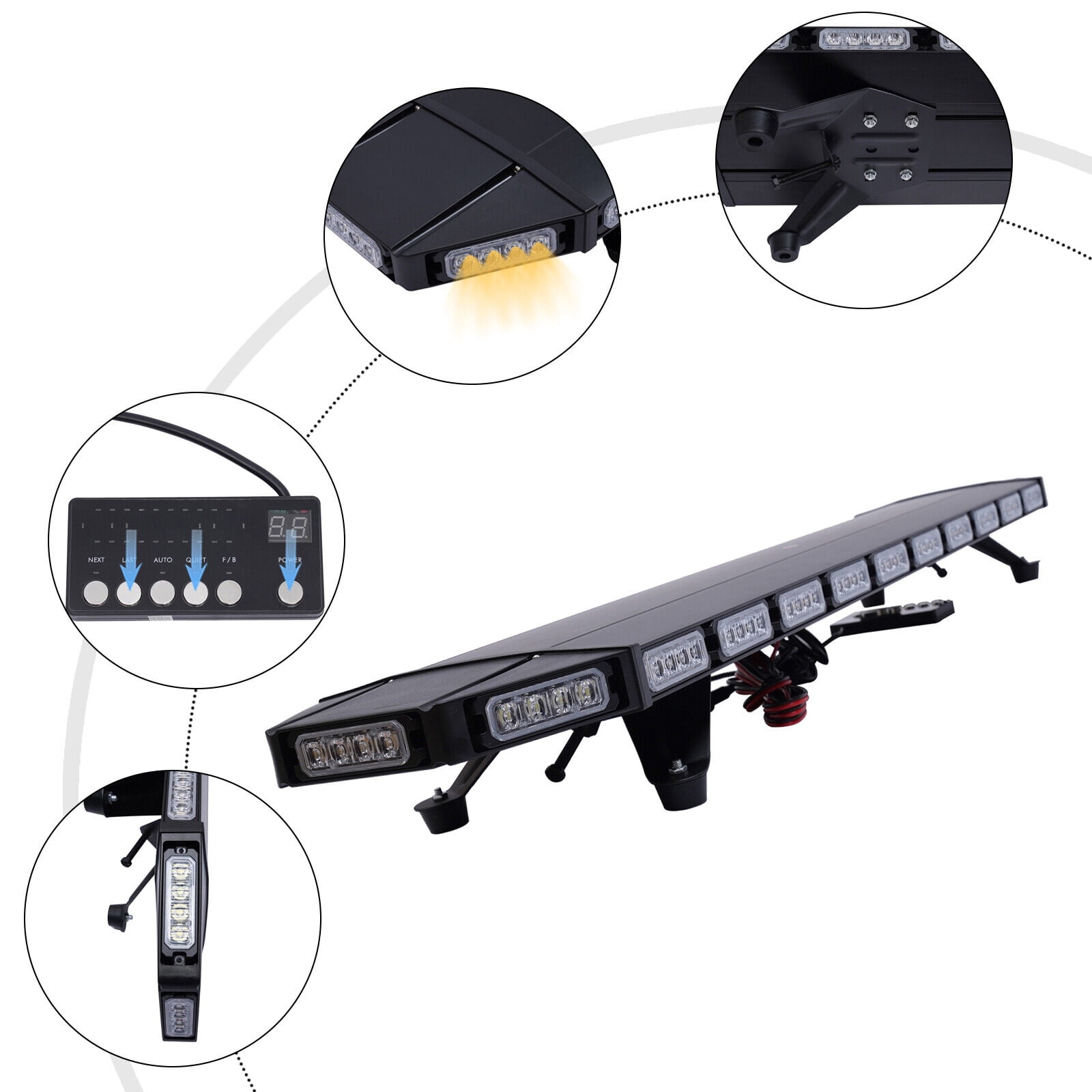 104LED Amber+White Strobe Light Bar Emergency Warn Beacon Tow Truck ...
