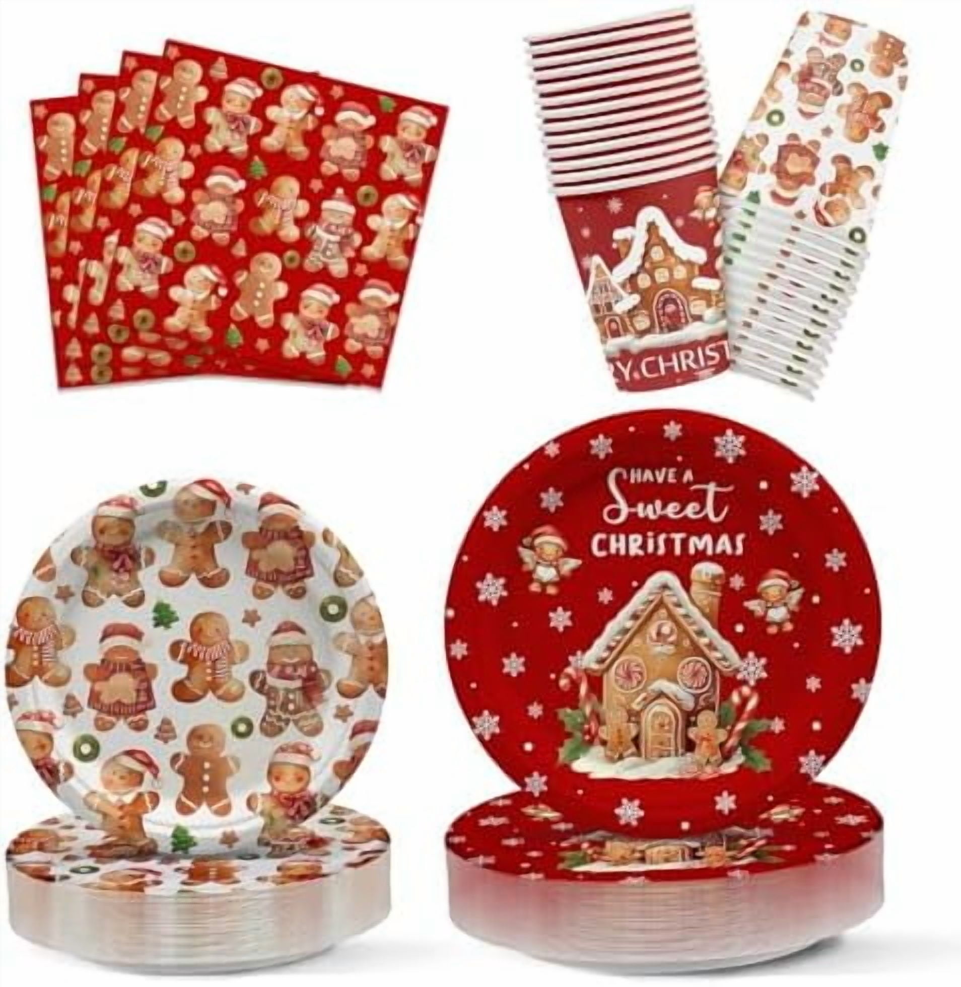 104PCS Gingerbread Christmas Party Supplies Dinnerware Set, Xmas ...