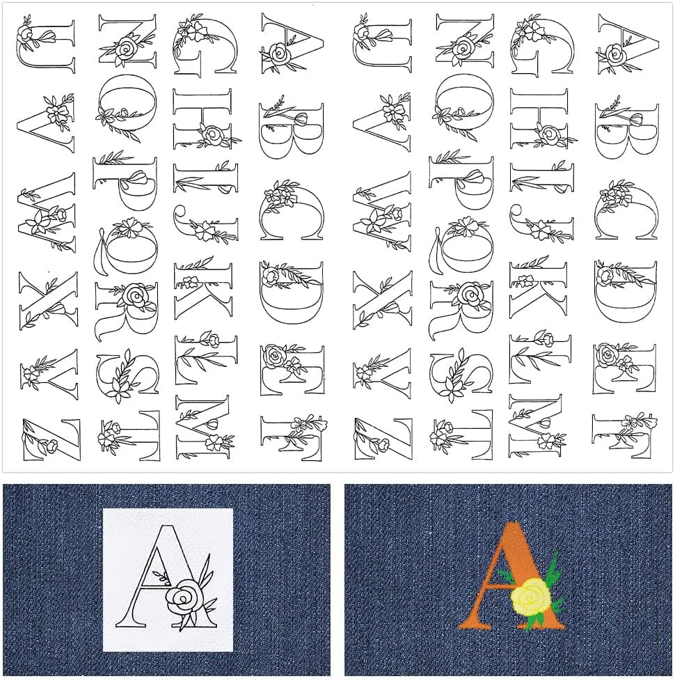 104Pcs Letter Embroidery Transfer Patterns Stabilizers Stick and Stitch ...