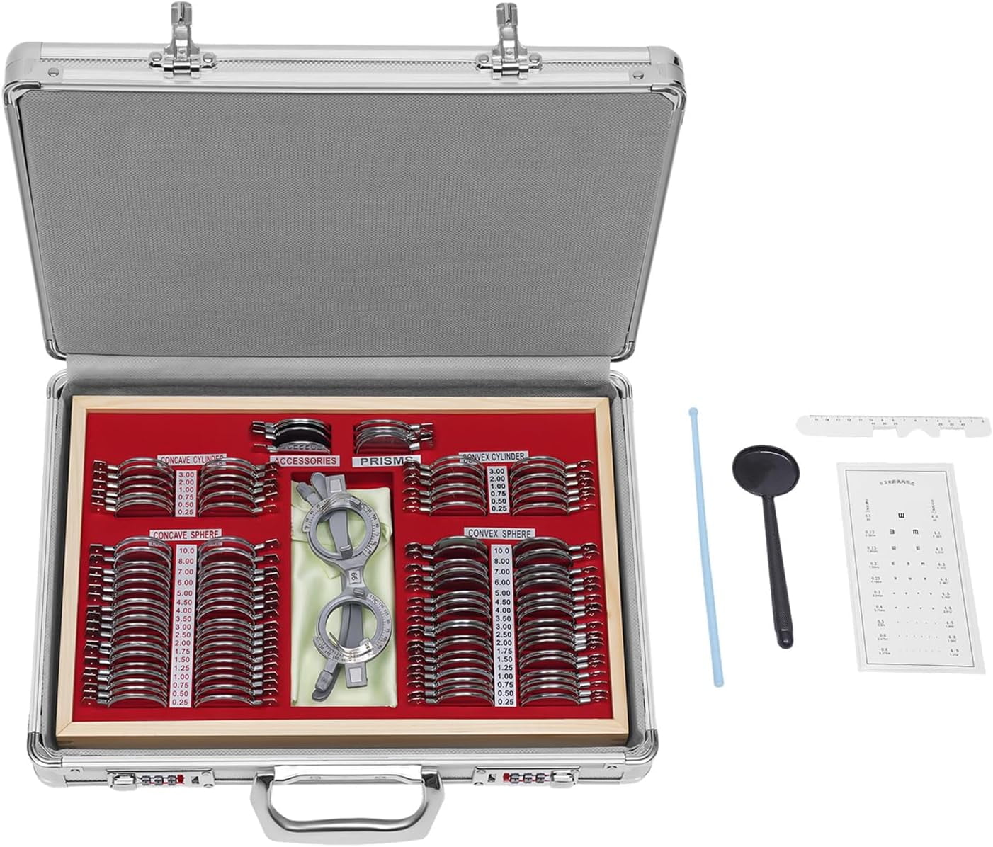 104Pcs Optical Trial Lens Set with Eye Chart and Carrying Case, Metal ...