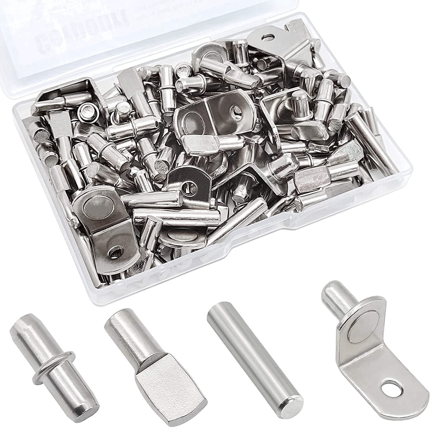 104Pcs Shelf Pins Kit 4 Styles Nickel Plated 5mm & 1/4 Inch Shelf ...