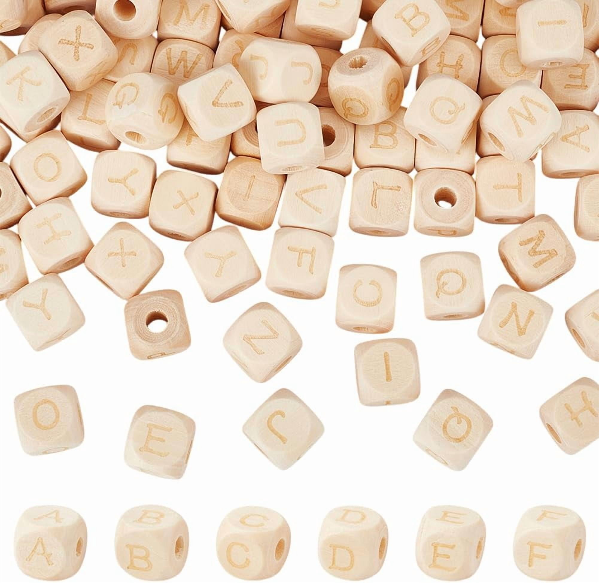 104Pcs Square Wood Alphabet Letter Beads 12mm Unfinished Wooden Large ...