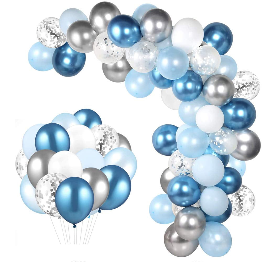 104pc Blue Balloon Arch Garland Kit BSL1 Blue and Silver Balloons Navy Royal Blue Ballon Silver ...