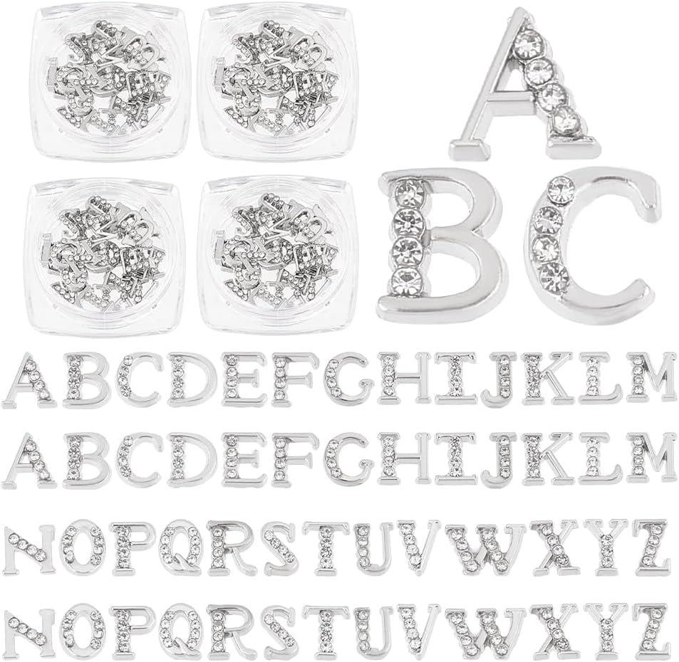 104pcs/4 Sets Platinum Rhinetone Letters 26-Letters Charms with ...