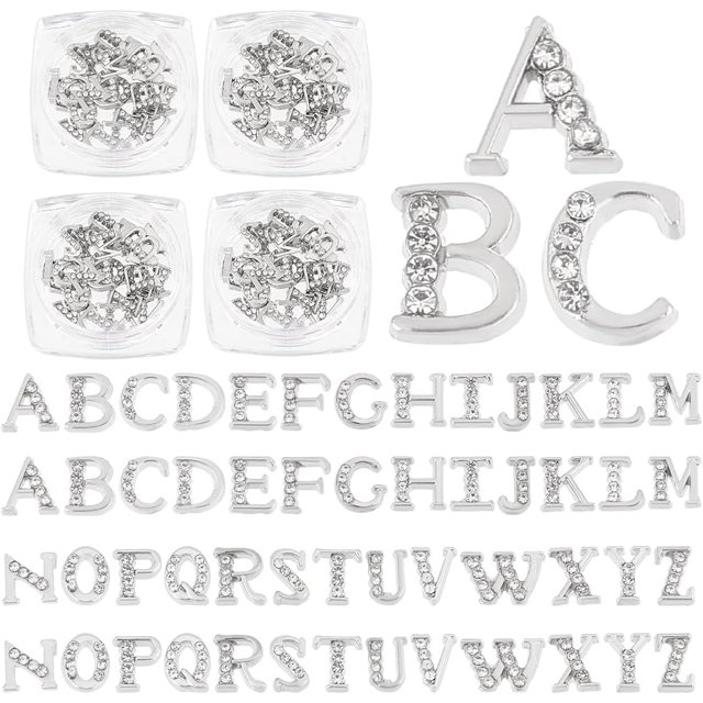 104pcs/4 Sets Platinum Rhinetone Letters 26-Letters Charms with ...