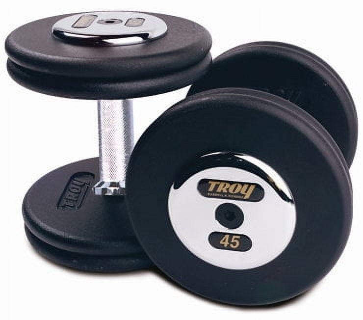 105 - 125 lb. Pro Style Black Cast Iron Round Dumbbell Set w/ Straight ...