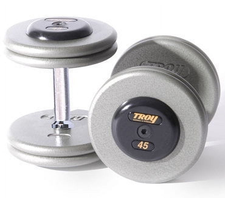 105 - 125 lb. Pro Style Gray Cast Iron Round Dumbbell Set w/ Straight ...