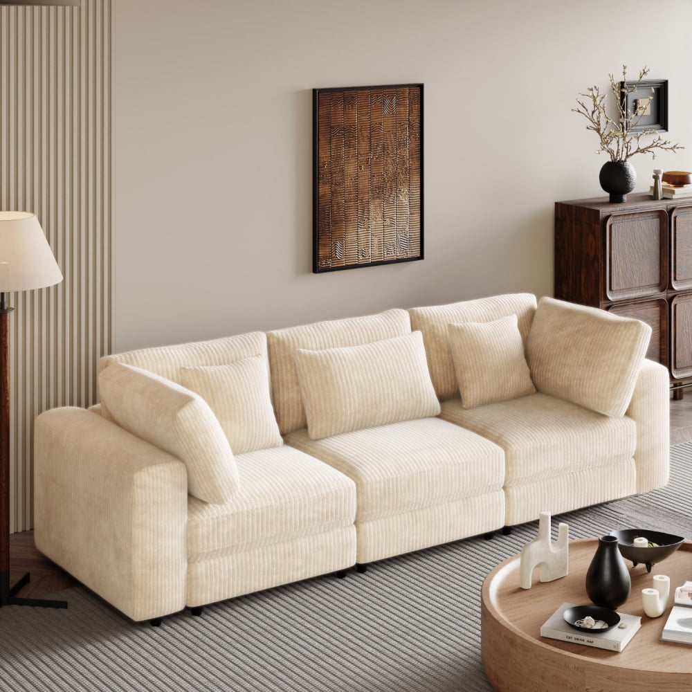 105” 3-Seater Sofa with Movable Back Cushions and 5 Pillows Living Room ...