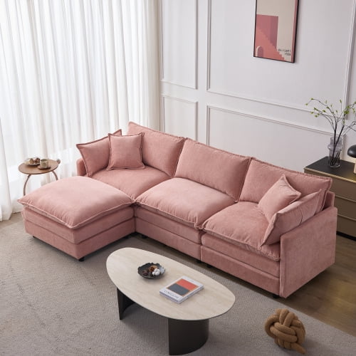 105" Chenille Fabric Big Sofa, Soft Couch with High Elastic Cushion ...