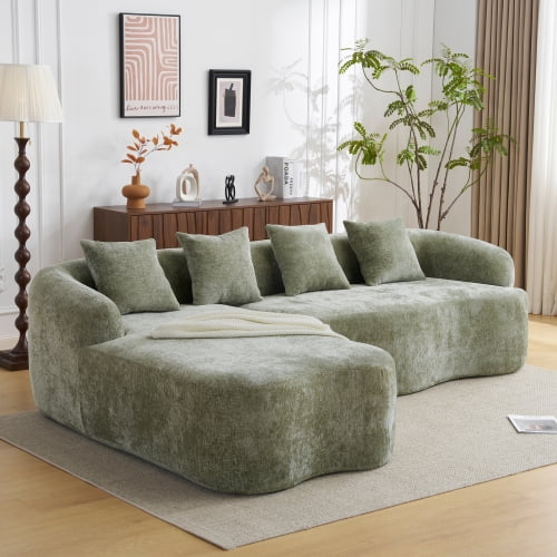 105" Chenille Fabric Sofas Couch, Contemporary Sofa with Plush Cushion ...