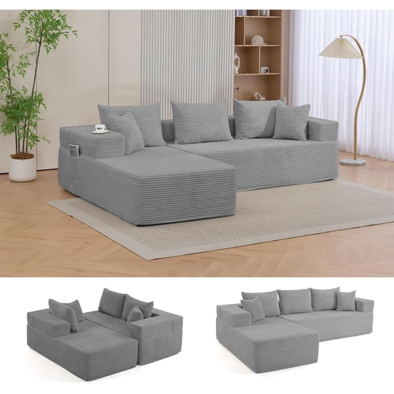 105'' Cloud Sectional Couch with L-Shaped Chaise, Modular Sectional ...