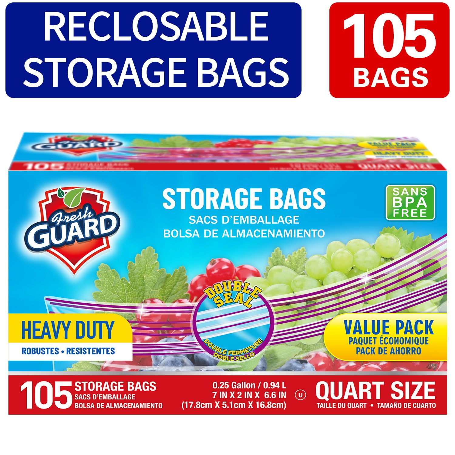 105 Count Reclosable Storage Bags, Fresh-keeping Bag, Heavy Duty Food ...
