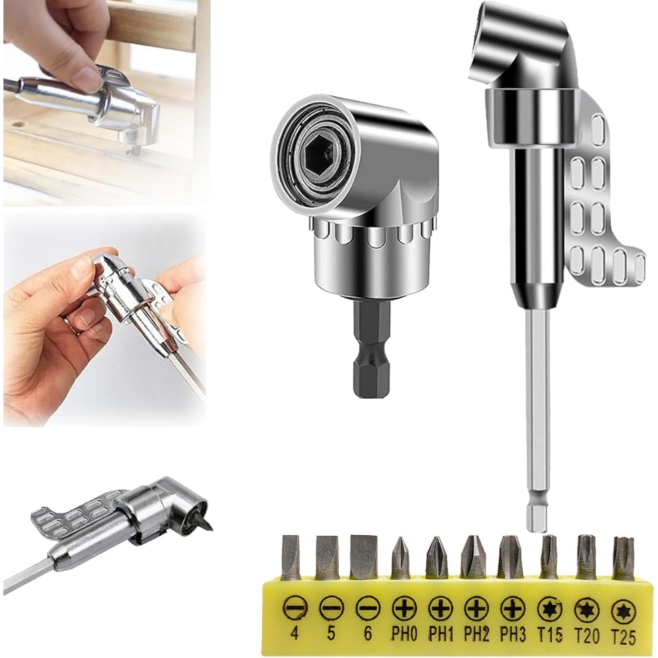 105 Degree Right Angle Drill Adapte, 1/4" Hex Shank Driver Angle Drill ...