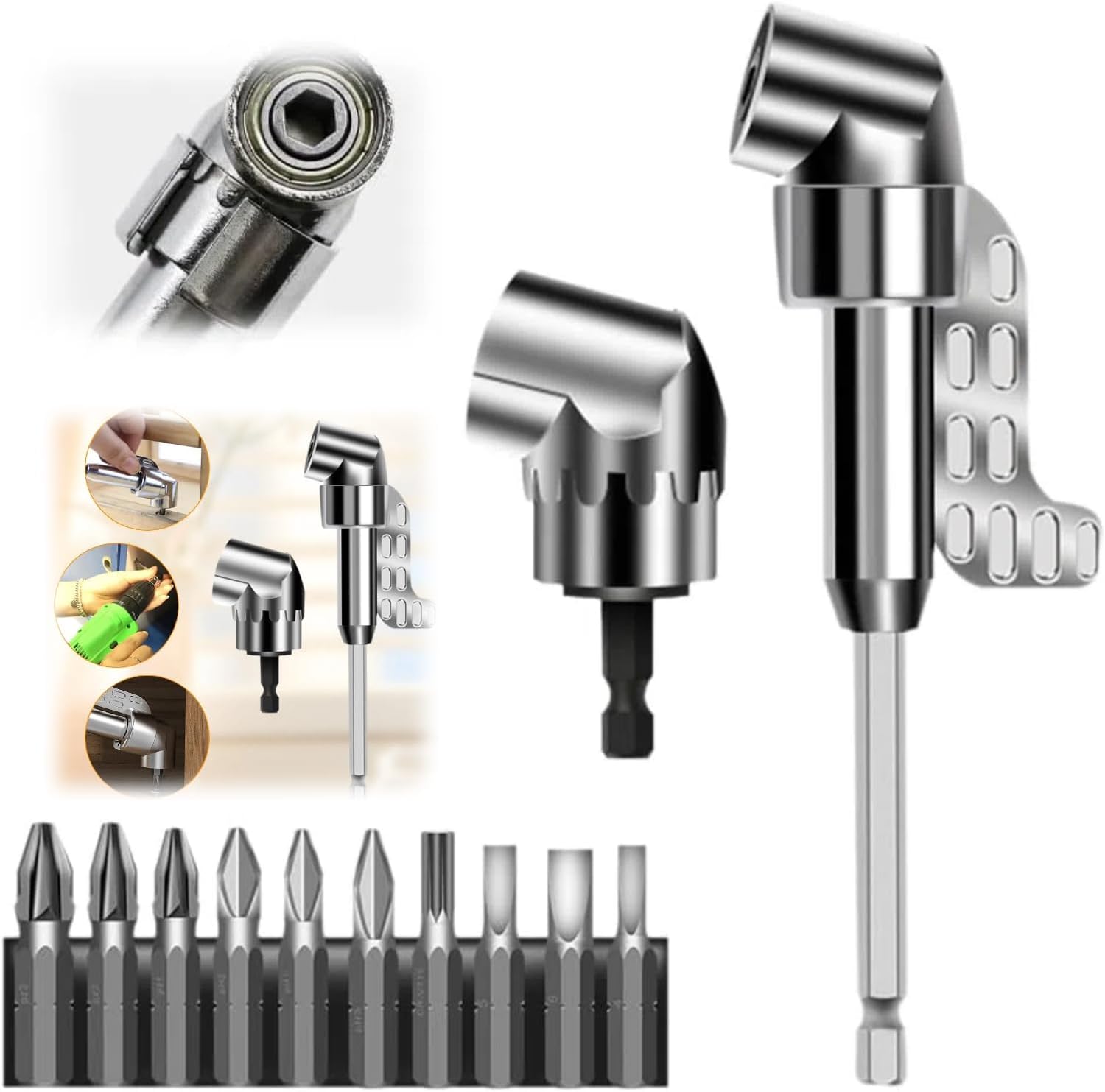 105 Degree Right Angle Drill Adapter, 2025 Upgraded Right Angle Head Drill Attachment with Multi ...