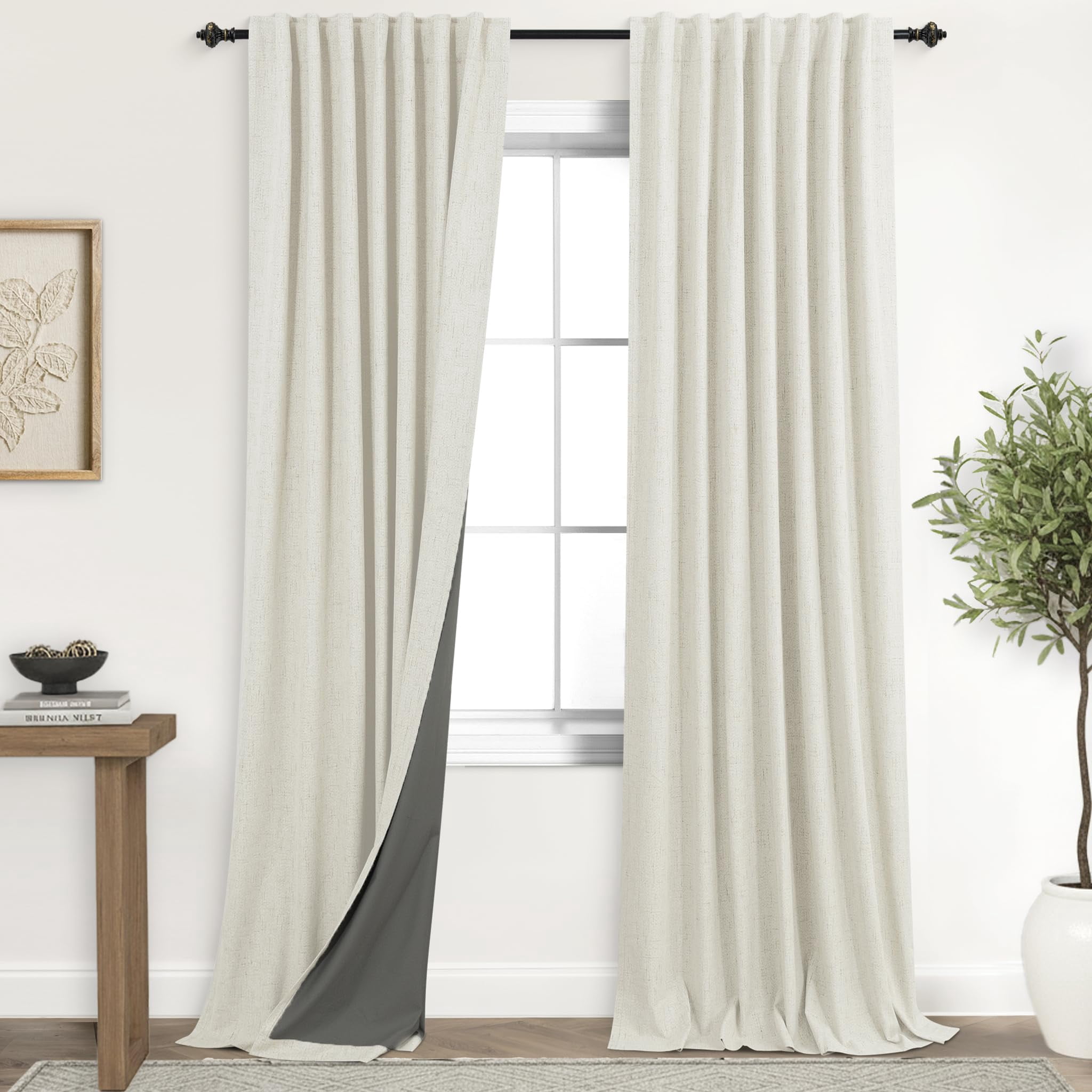 105 Inch Linen Blackout Curta Thermalulated Drapes For Living Room ...